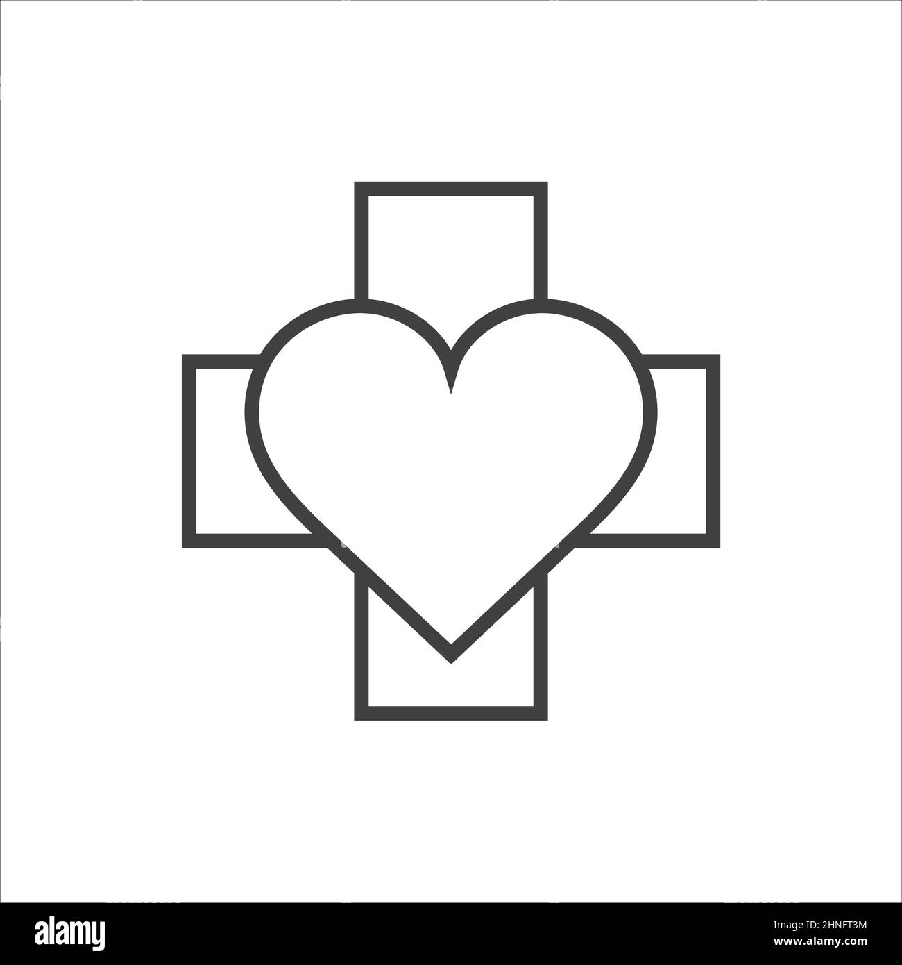 Red Cross. hospital symbol gray heart white cross inside vector graphic ...