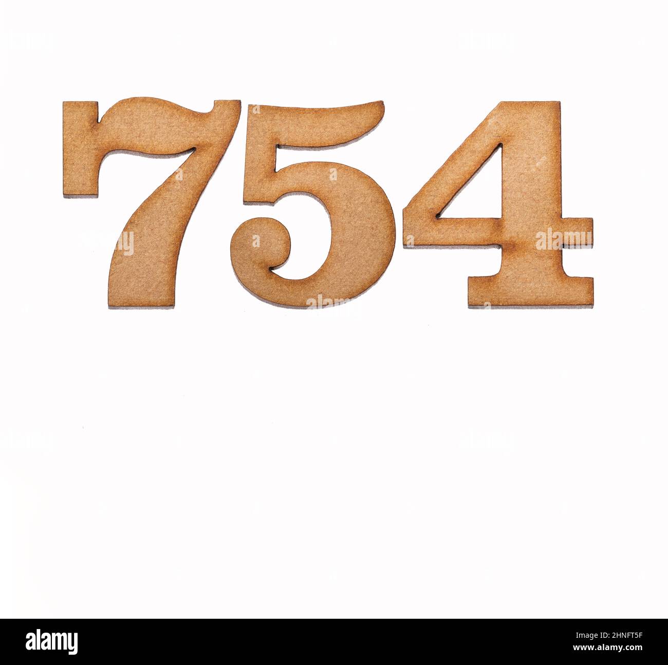 Number 754 - Piece of wood isolated on white background Stock Photo - Alamy