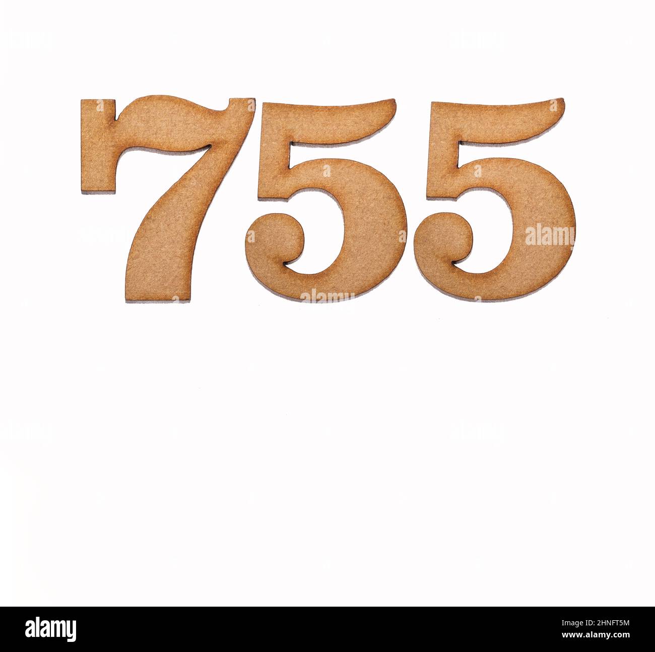 Number 755 in wood, isolated on white background Stock Photo - Alamy