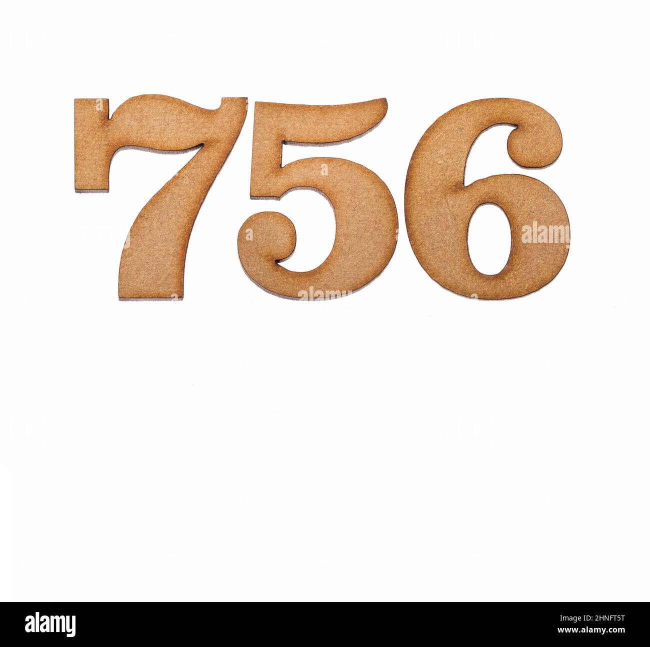 Number 756 - Piece of wood isolated on white background Stock Photo - Alamy