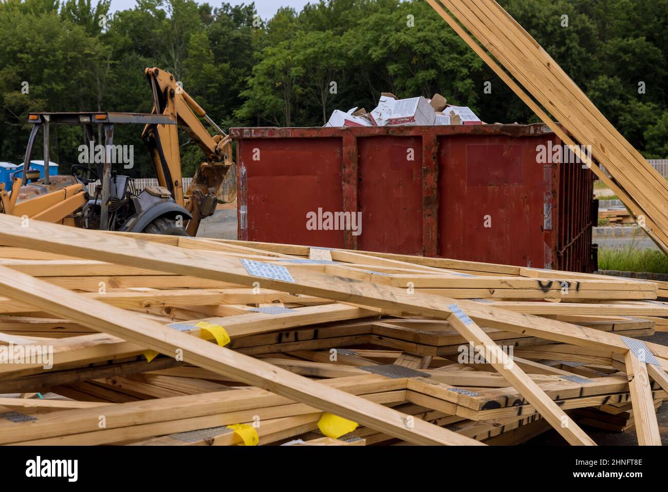 Constraction site with stacked wooden timber for trusses for roof Stock ...