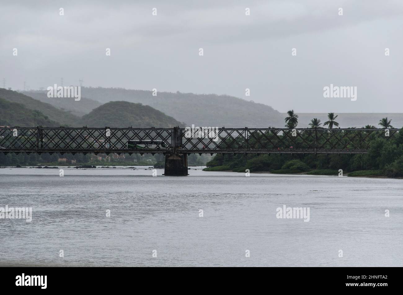 View of the historic iron bridge Domo Pedro II that connects the cities ...