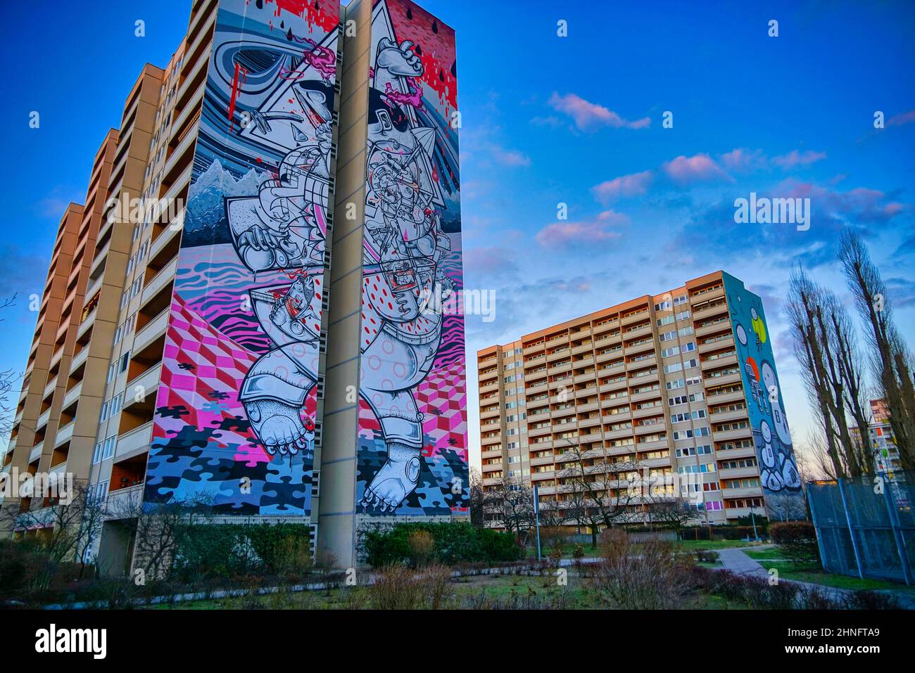 Massive street art mural on Berlin Tegel apartment block. Vibrant ...
