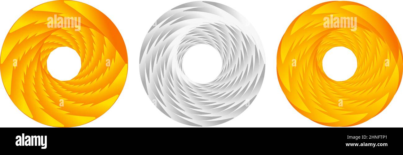 Set of 3 abstract geometric circle icon. Spiral, swirl, twirl circular ...