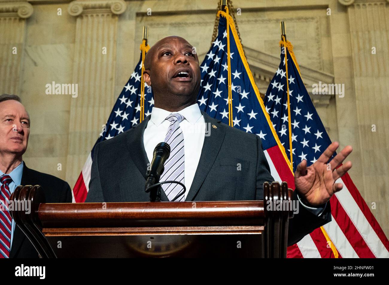 U.S. Senator Tim Scott (R-SC) speaks at a press conference where Senate ...