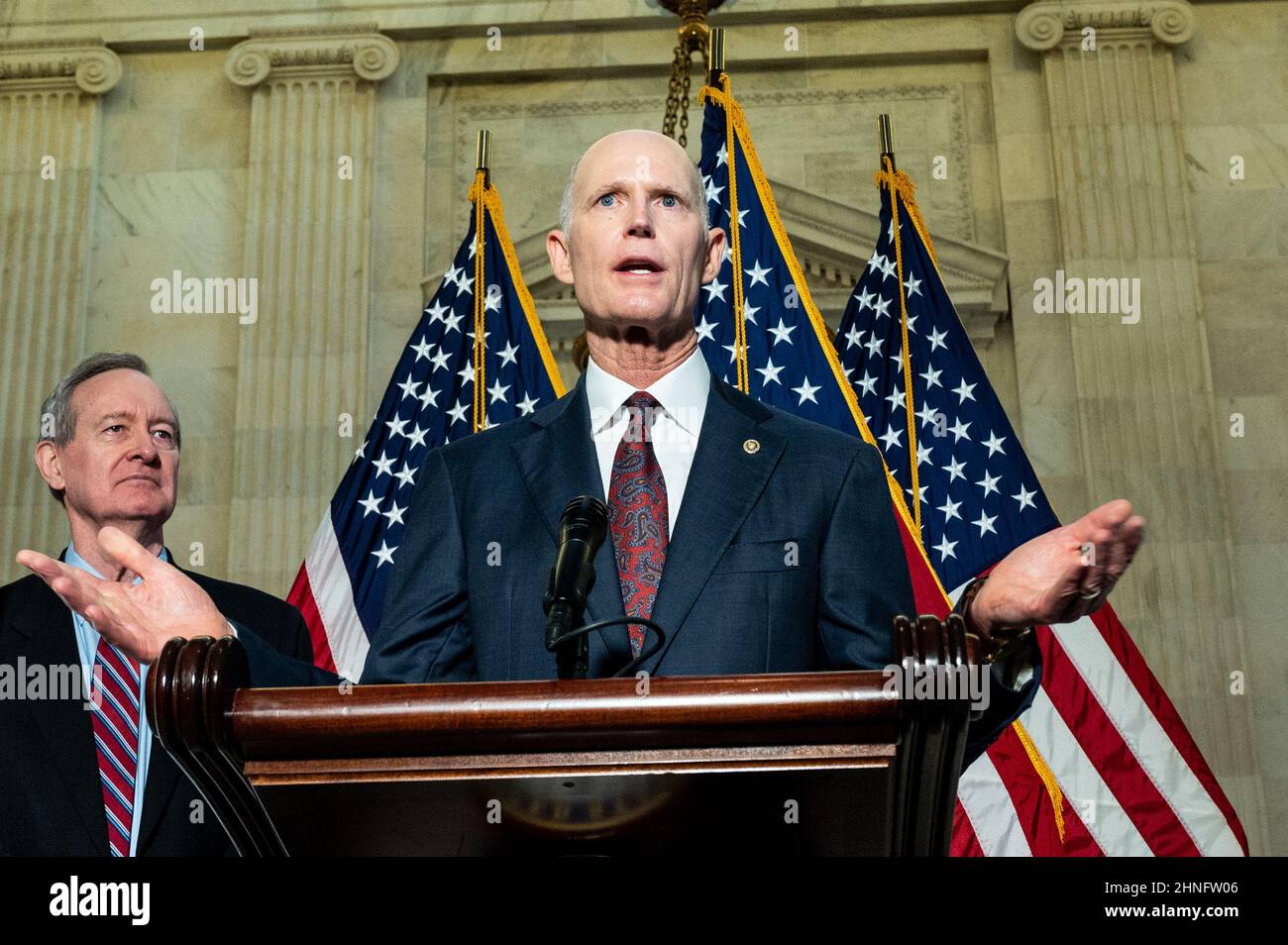 U.S. Senator Rick Scott (R-FL) speaks at a press conference where ...