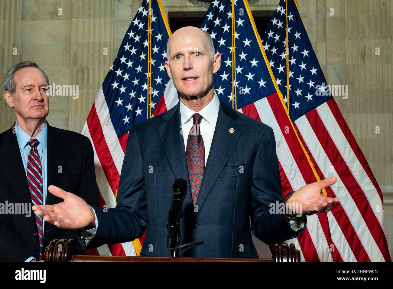 U.S. Senator Rick Scott (R-FL) speaks at a press conference where ...