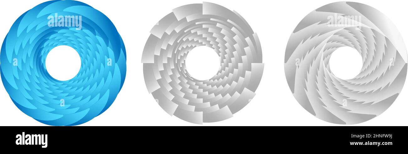 Set of 3 abstract geometric circle icon. Spiral, swirl, twirl circular ...