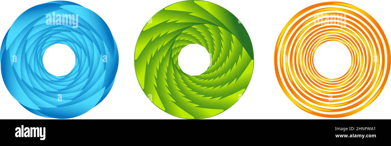 Set of 3 abstract geometric circle icon. Spiral, swirl, twirl circular ...
