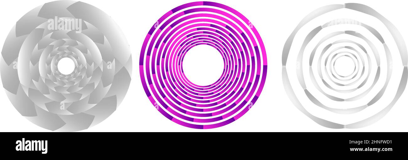 Set of 3 abstract geometric circle icon. Spiral, swirl, twirl circular ...