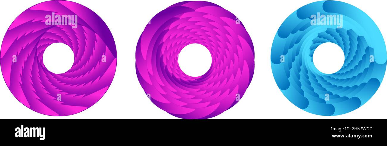 Set of 3 abstract geometric circle icon. Spiral, swirl, twirl circular ...
