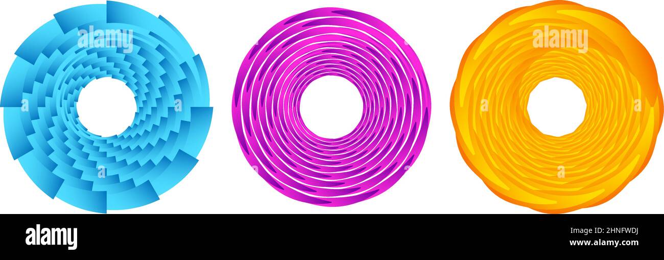 Set of 3 abstract geometric circle icon. Spiral, swirl, twirl circular ...