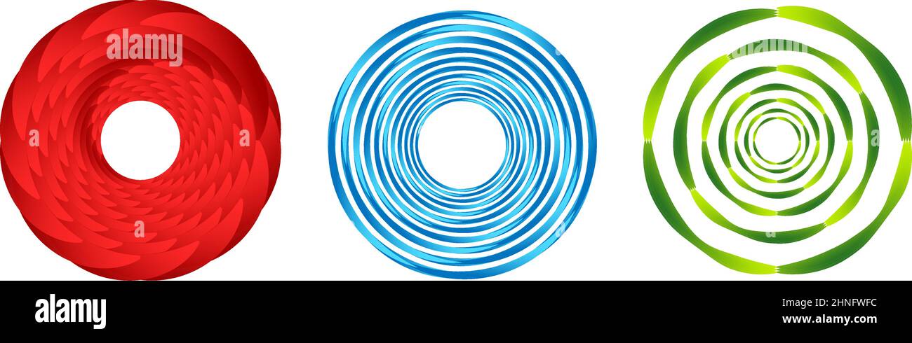 Set of 3 abstract geometric circle icon. Spiral, swirl, twirl circular ...