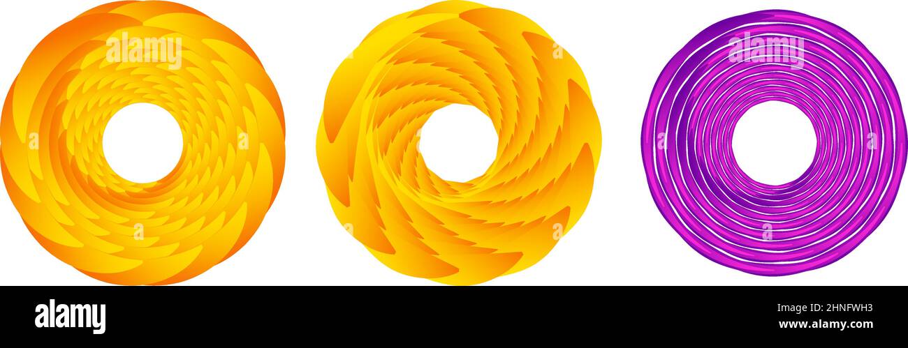 Set of 3 abstract geometric circle icon. Spiral, swirl, twirl circular ...