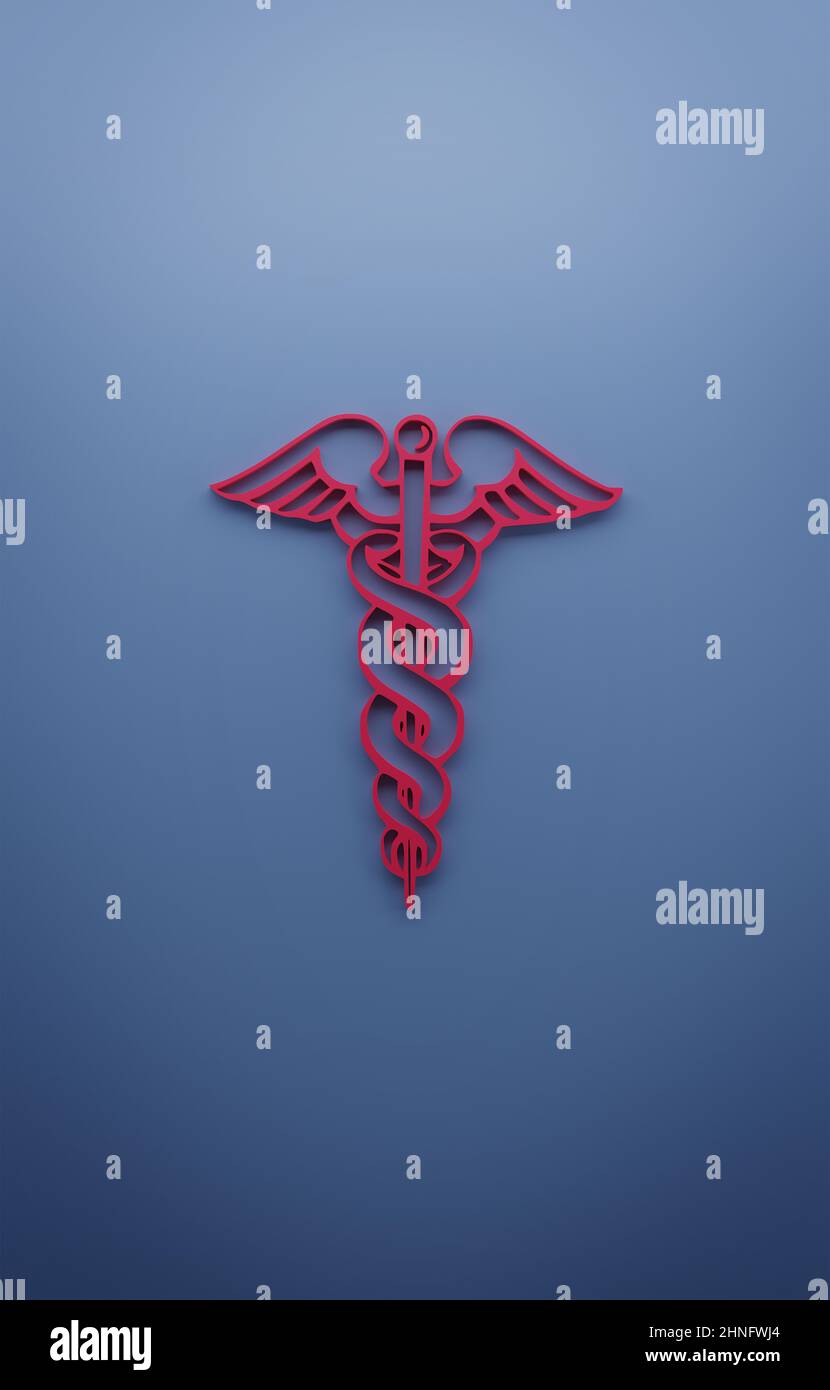 Vertical 3D illustration of Caduceus symbol on a white background Stock ...