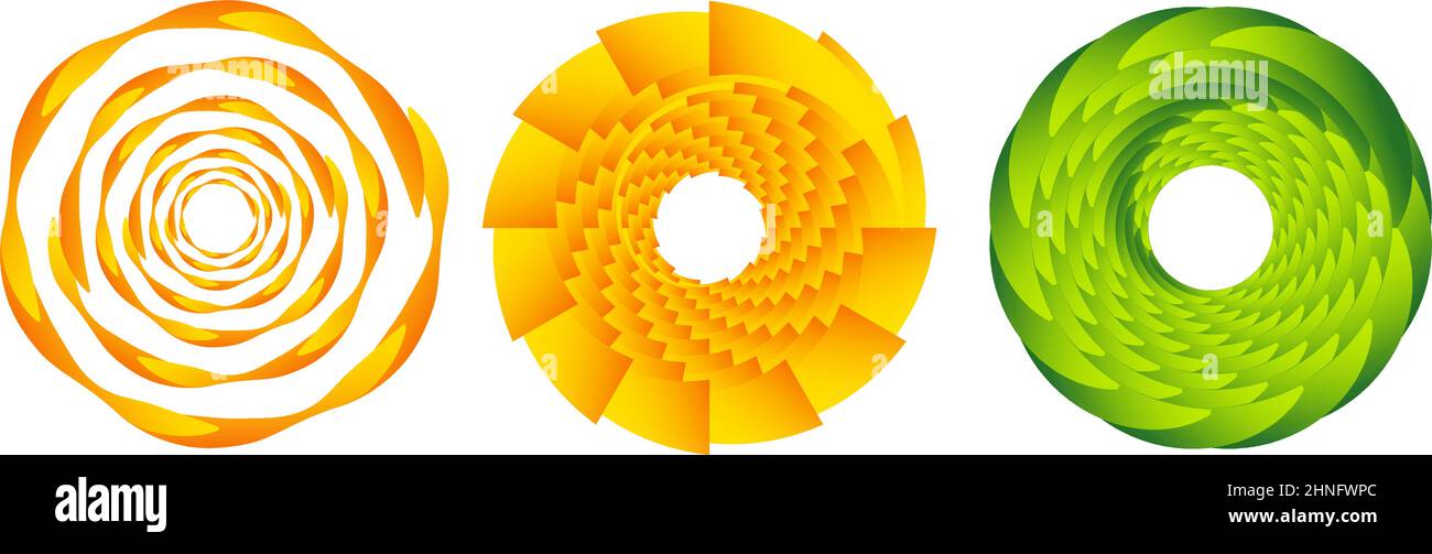 Set of 3 abstract geometric circle icon. Spiral, swirl, twirl circular ...