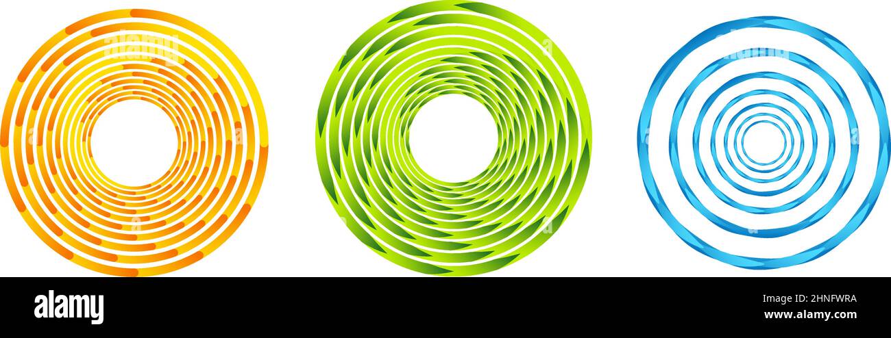 Set of 3 abstract geometric circle icon. Spiral, swirl, twirl circular ...