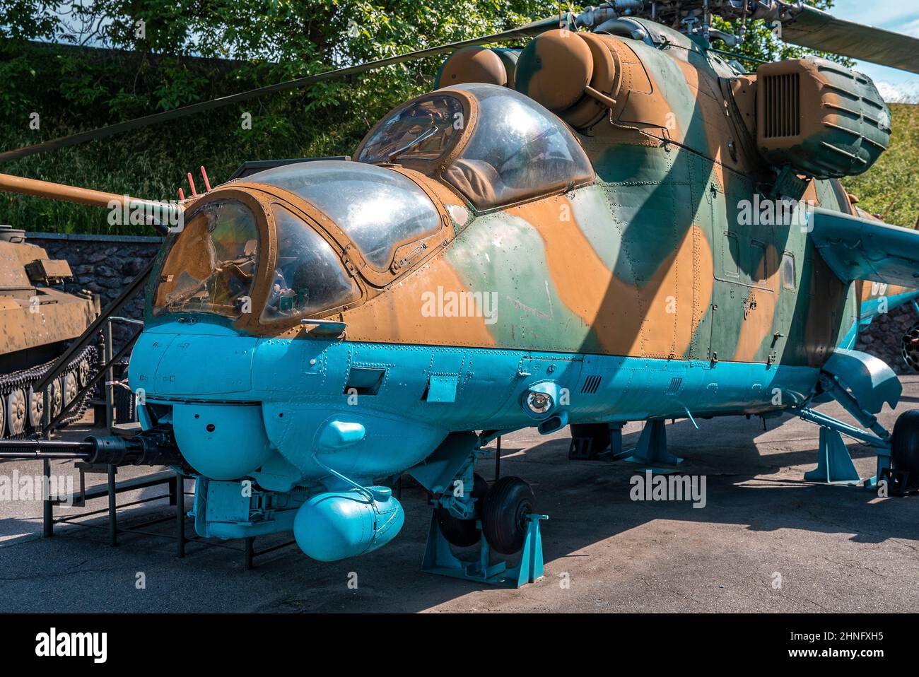 Mil Mi-24 large gunship and attack helicopter at the museum Stock Photo ...