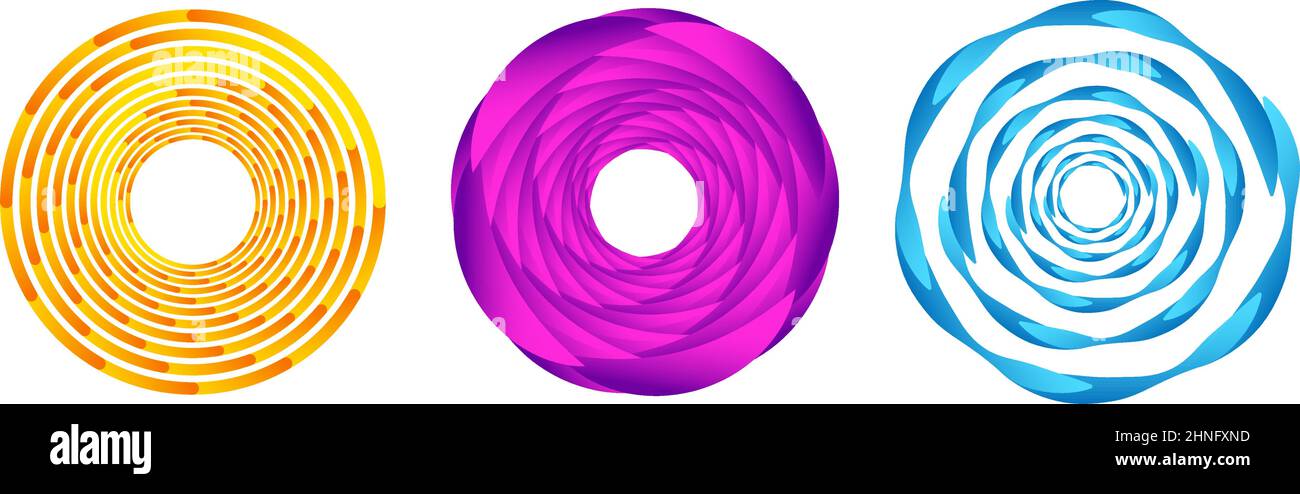 Set of 3 abstract geometric circle icon. Spiral, swirl, twirl circular ...