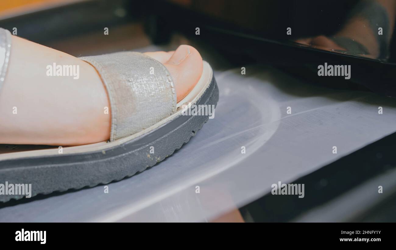 Automatic Thermal Shrinkable Shoe Cover Laminating Machine. Close up ...