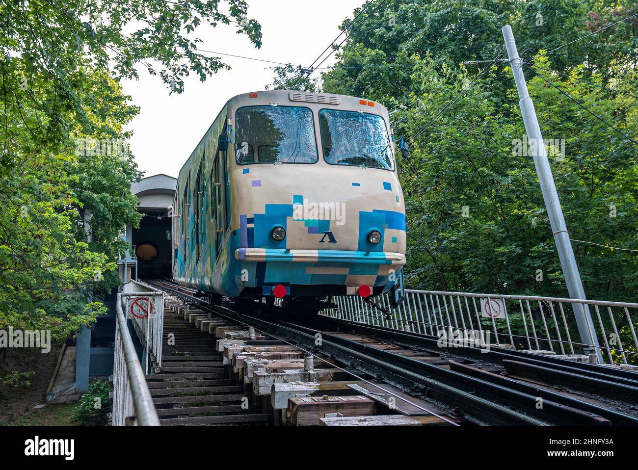 The Kyiv Funicular a steep slope railroad on hills that serves the city ...