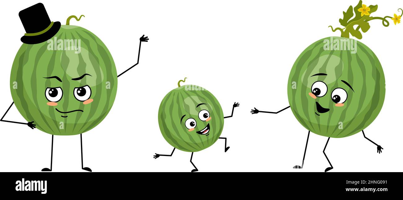 Family of watermelon fruit characters with happy emotions, smile face ...