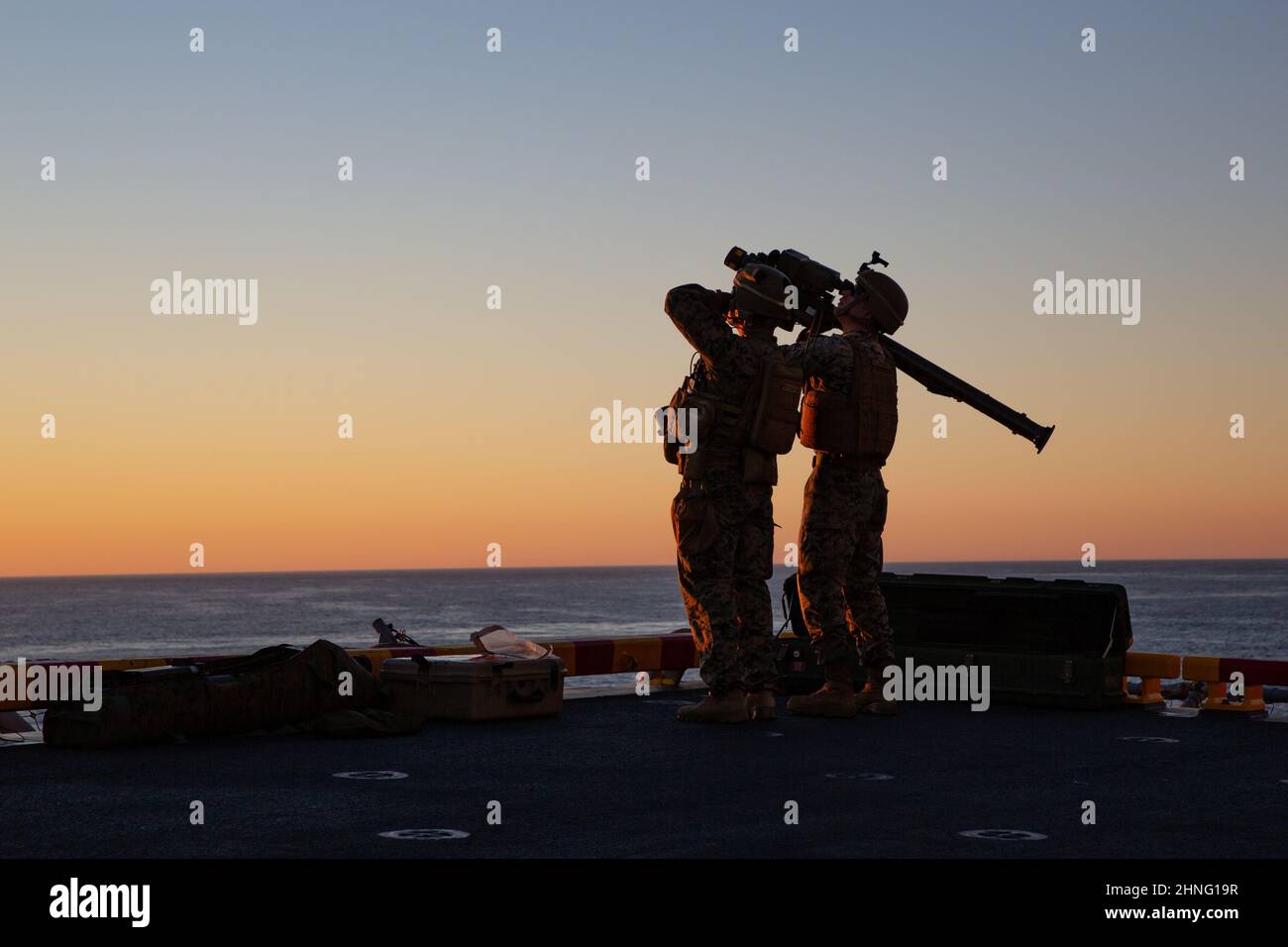 U.S. Marines with 3rd Low Altitude Air Defense (LAAD) utilize a Stinger ...