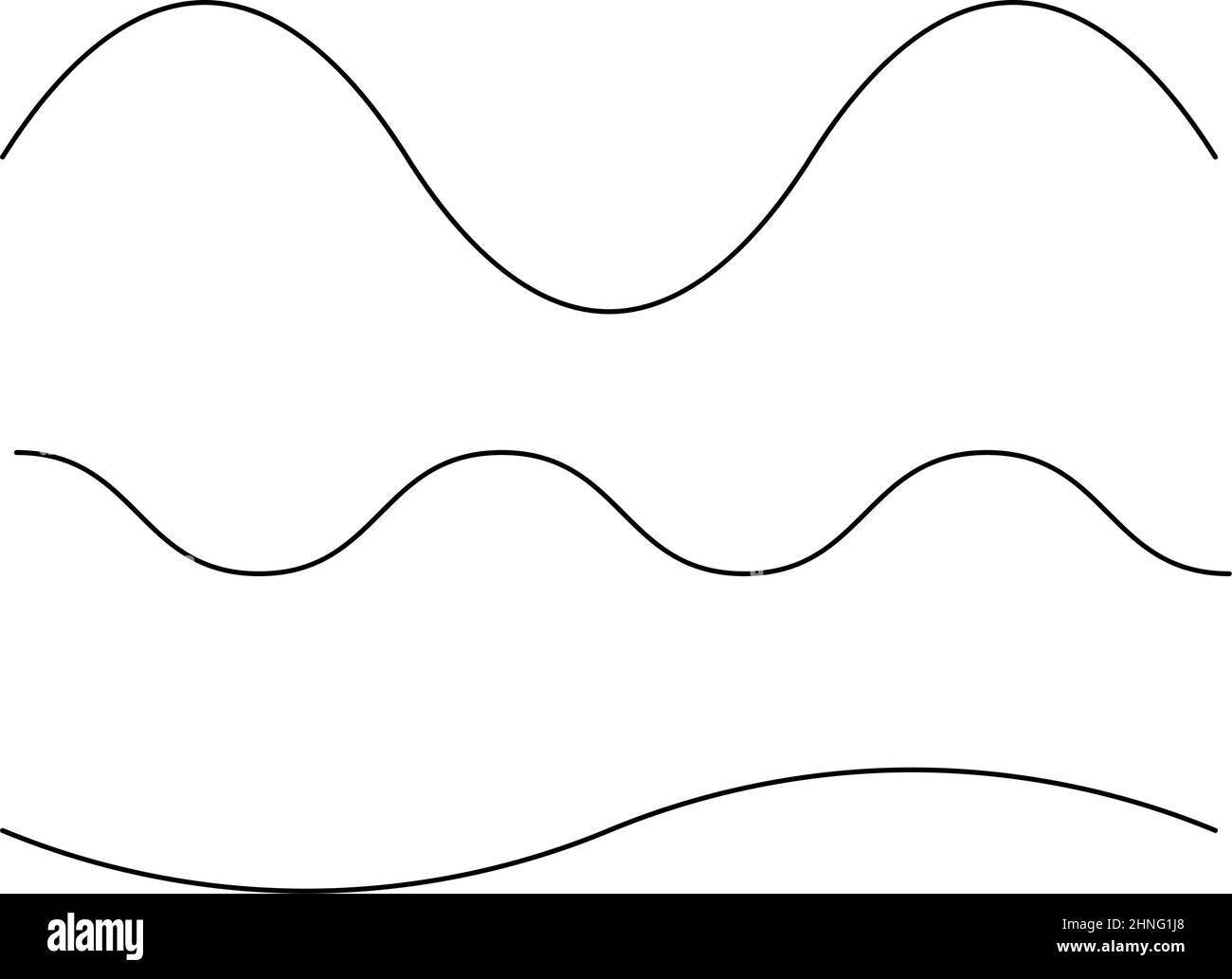 Wavy, waving, wave lines shape set of 3. Curvy, billowy, undulate lines ...
