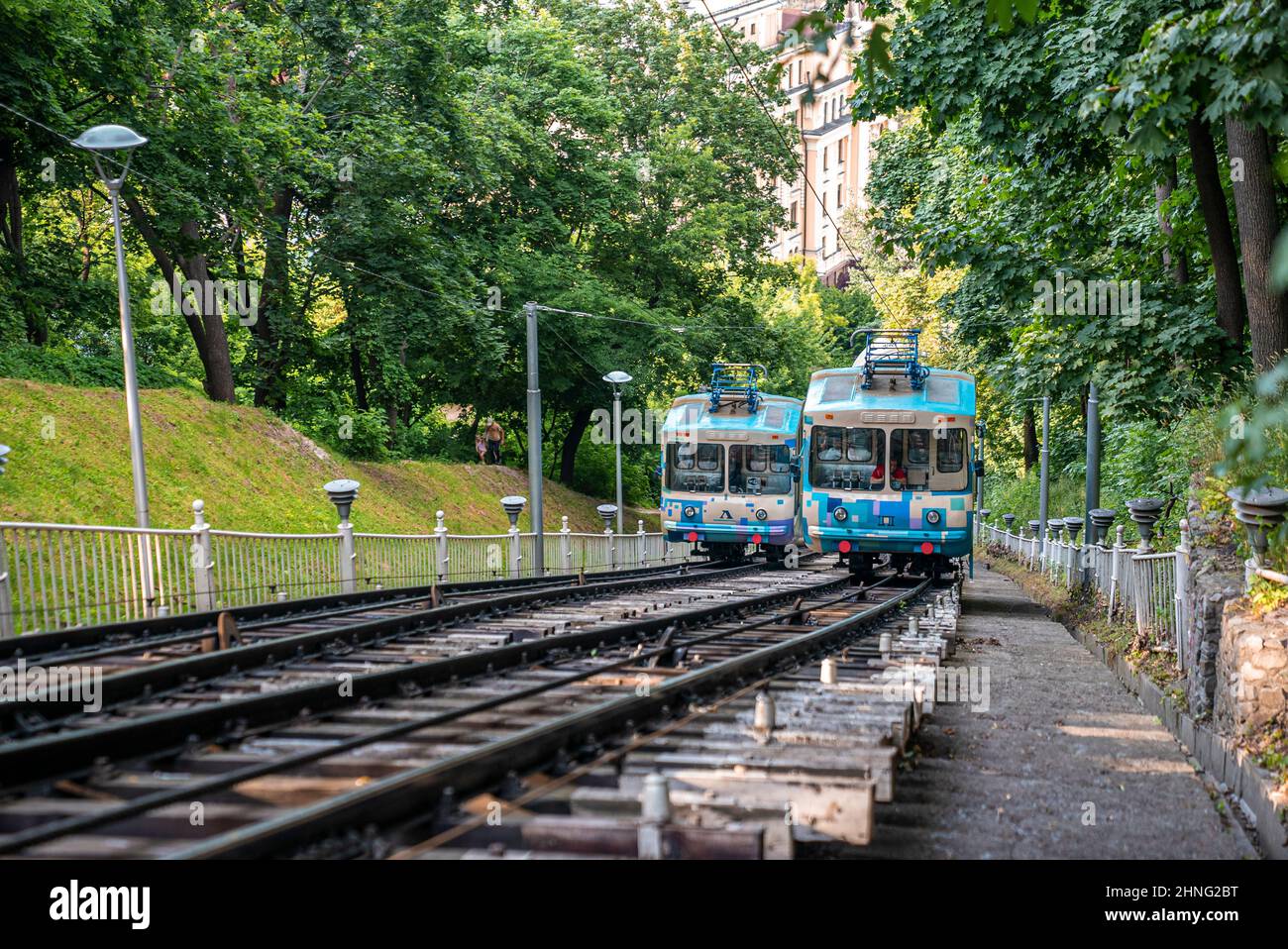 The Kyiv Funicular a steep slope railroad on hills that serves the city ...