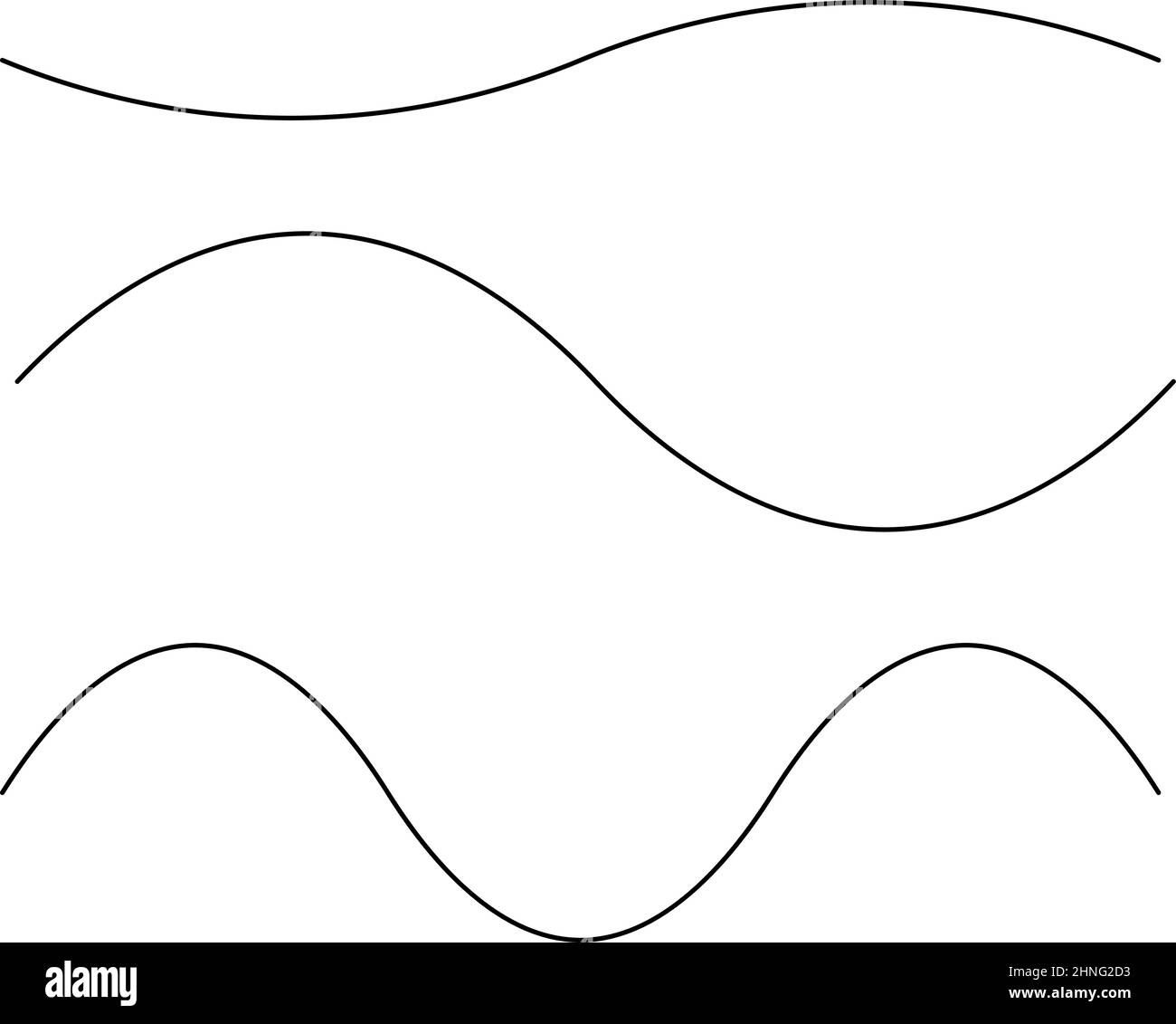 Wavy, waving, wave lines shape set of 3. Curvy, billowy, undulate lines ...