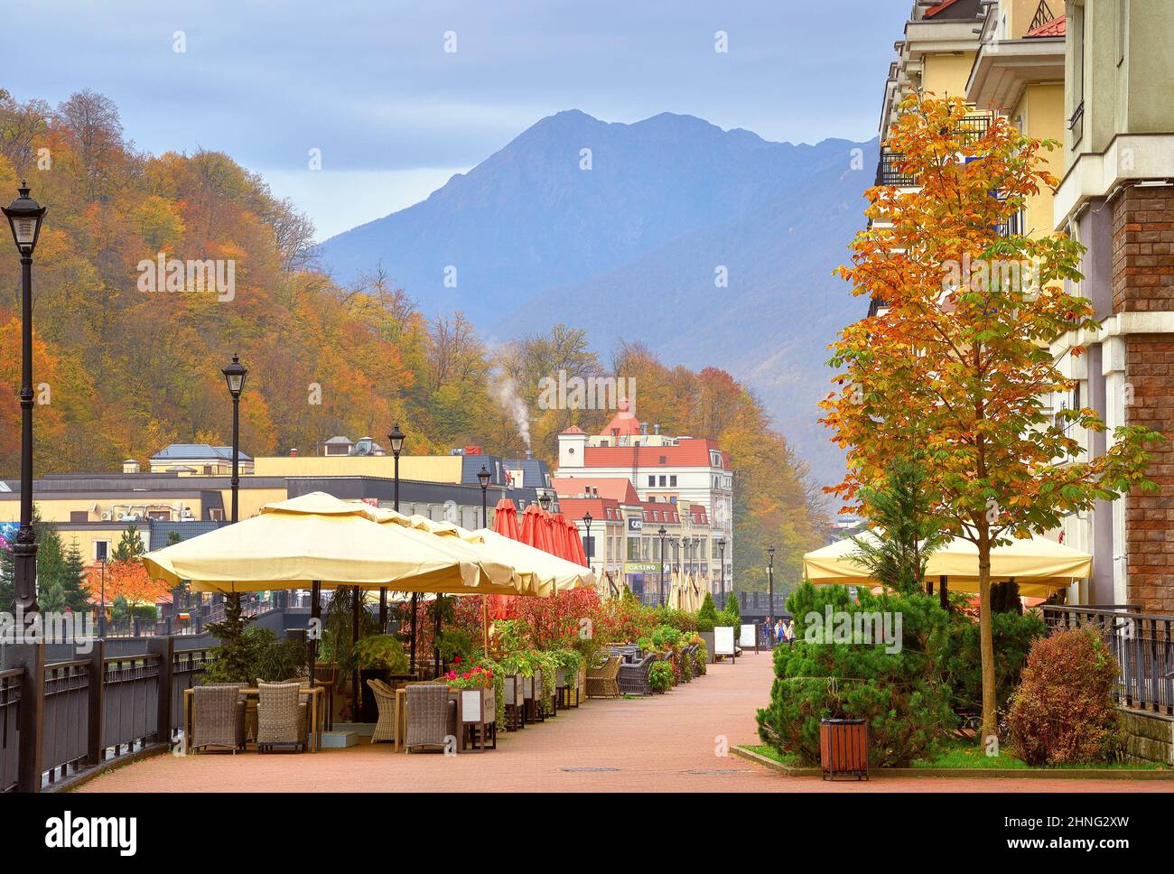 Rosa Khutor, Sochi, Russia, 11.01.2021. Olympic village in the Caucasus ...