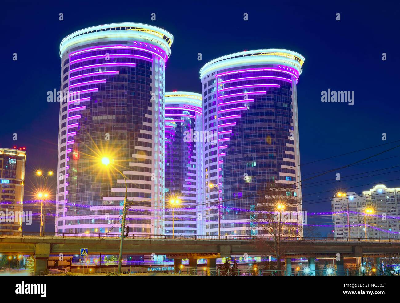Novosibirsk. Siberia, Russia, 01.09.2022. High-rise buildings at night ...