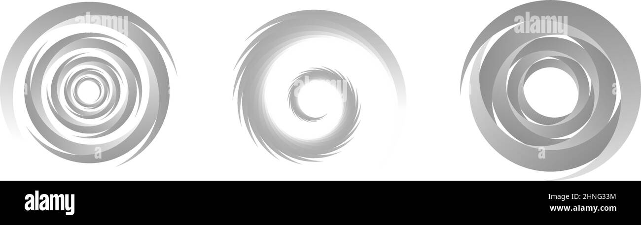 Set of grayscale, gray abstract spiral, swirl, twirl and whirl elements ...