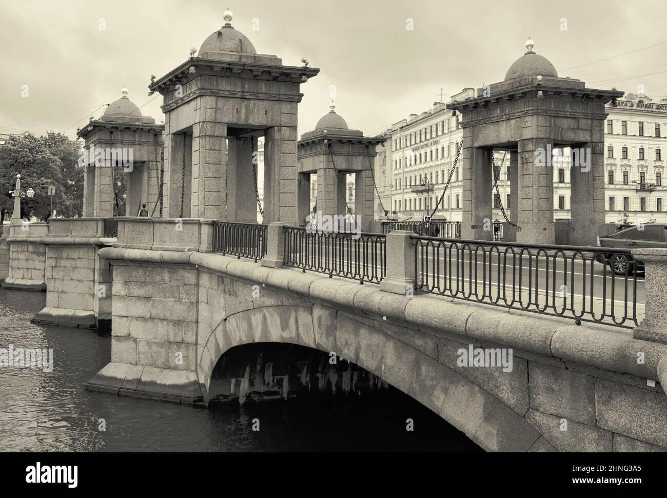 Saint Petersburg/Russia-09/01/2020: Lomonosov bridge on Fontanka. Four ...