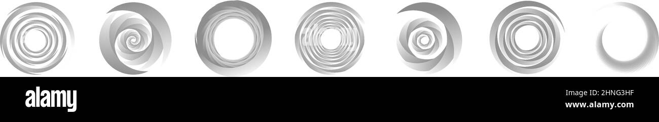 Set of grayscale, gray abstract spiral, swirl, twirl and whirl elements ...