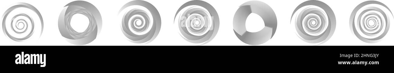 Set of grayscale, gray abstract spiral, swirl, twirl and whirl elements ...