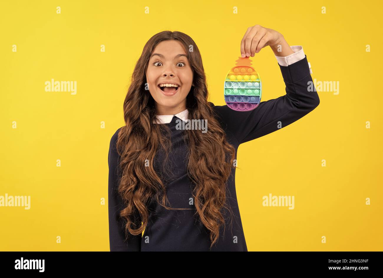 girl with finger game. kid popping anti stress bubble. childhood craze ...