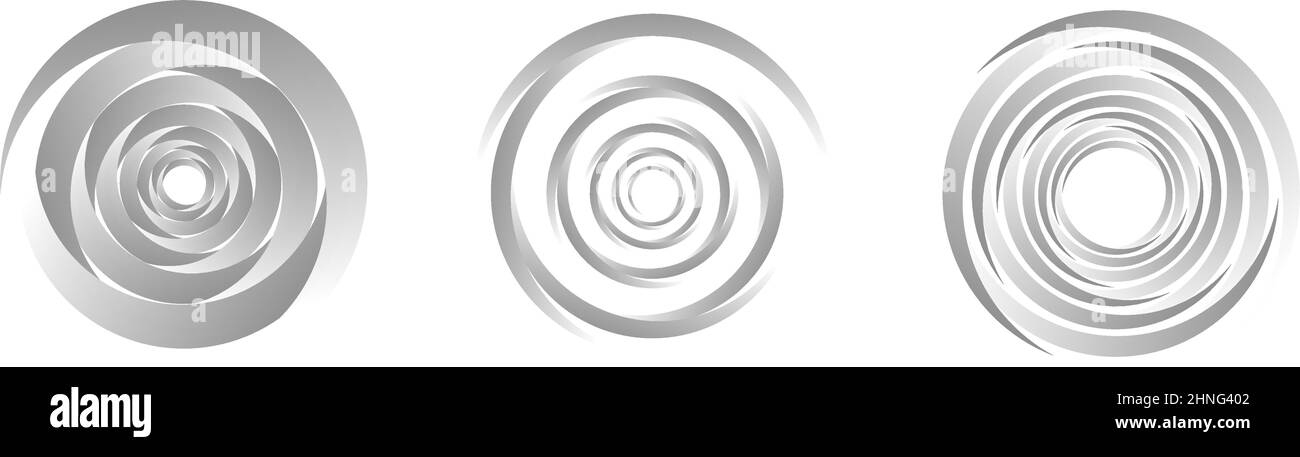 Set of grayscale, gray abstract spiral, swirl, twirl and whirl elements ...