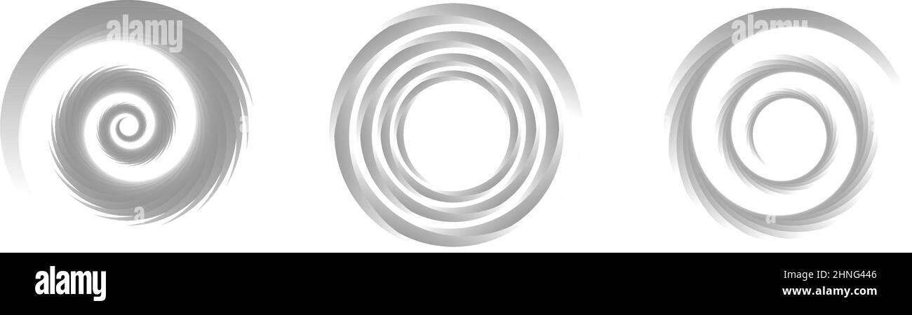 Set of grayscale, gray abstract spiral, swirl, twirl and whirl elements ...