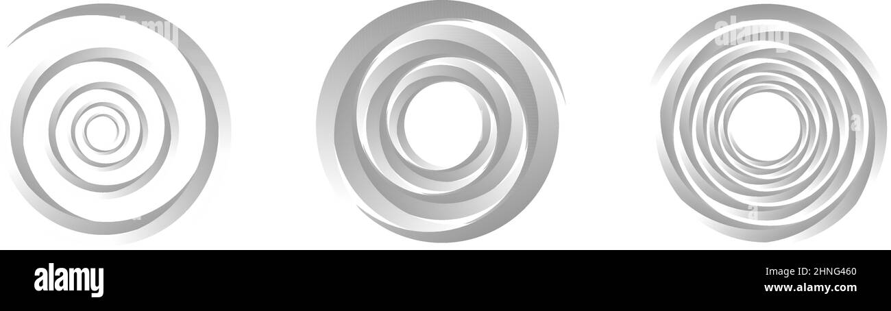 Set of grayscale, gray abstract spiral, swirl, twirl and whirl elements ...