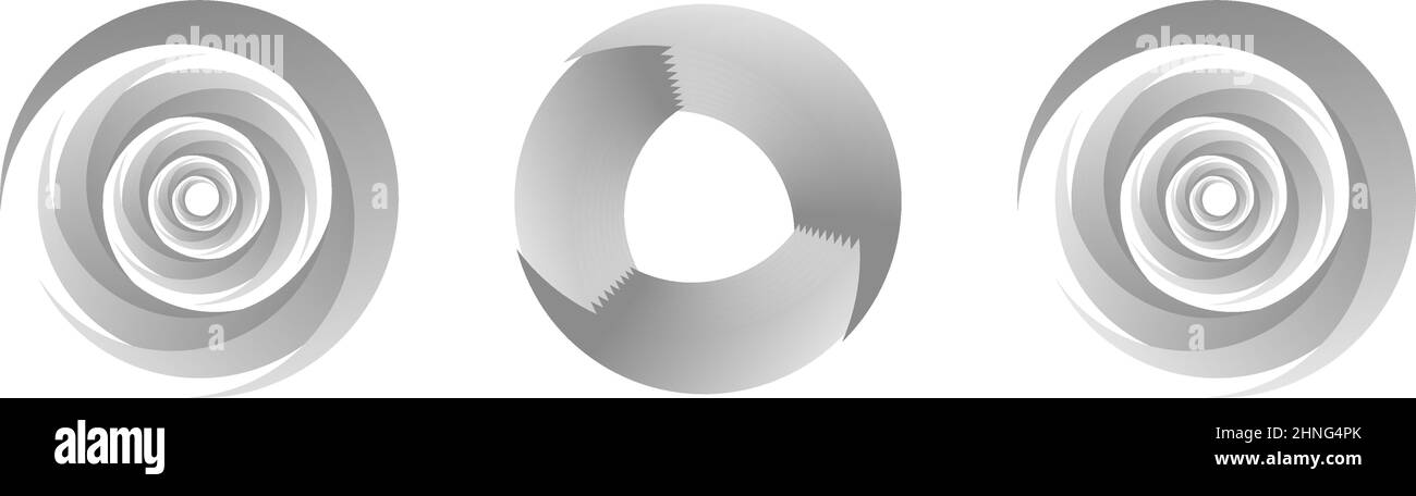 Set of grayscale, gray abstract spiral, swirl, twirl and whirl elements ...