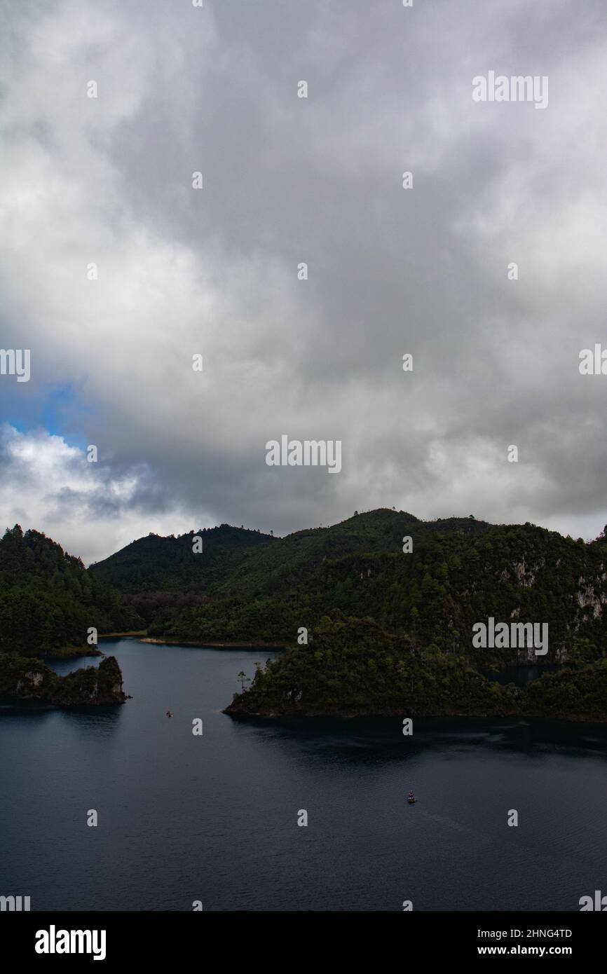Aerial view of greenery-covered hills in Montebello Lakes national park ...