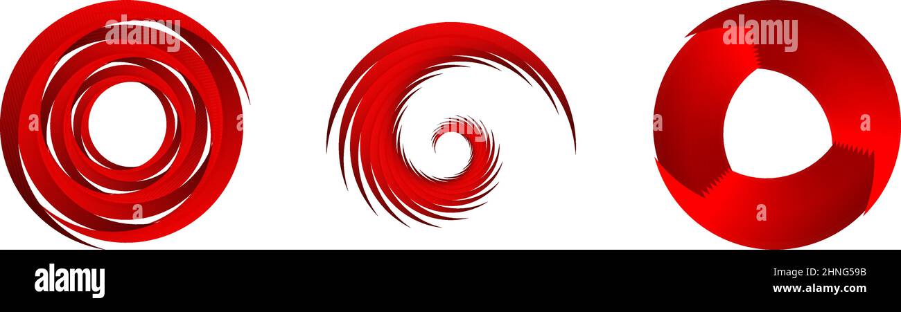 Set of red abstract spiral, swirl, twirl and whirl elements. Cochlear ...