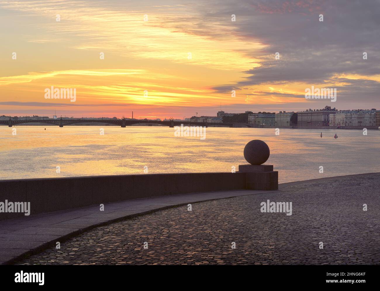 Dawn over the Neva. View of the Trinity bridge and the Palace ...