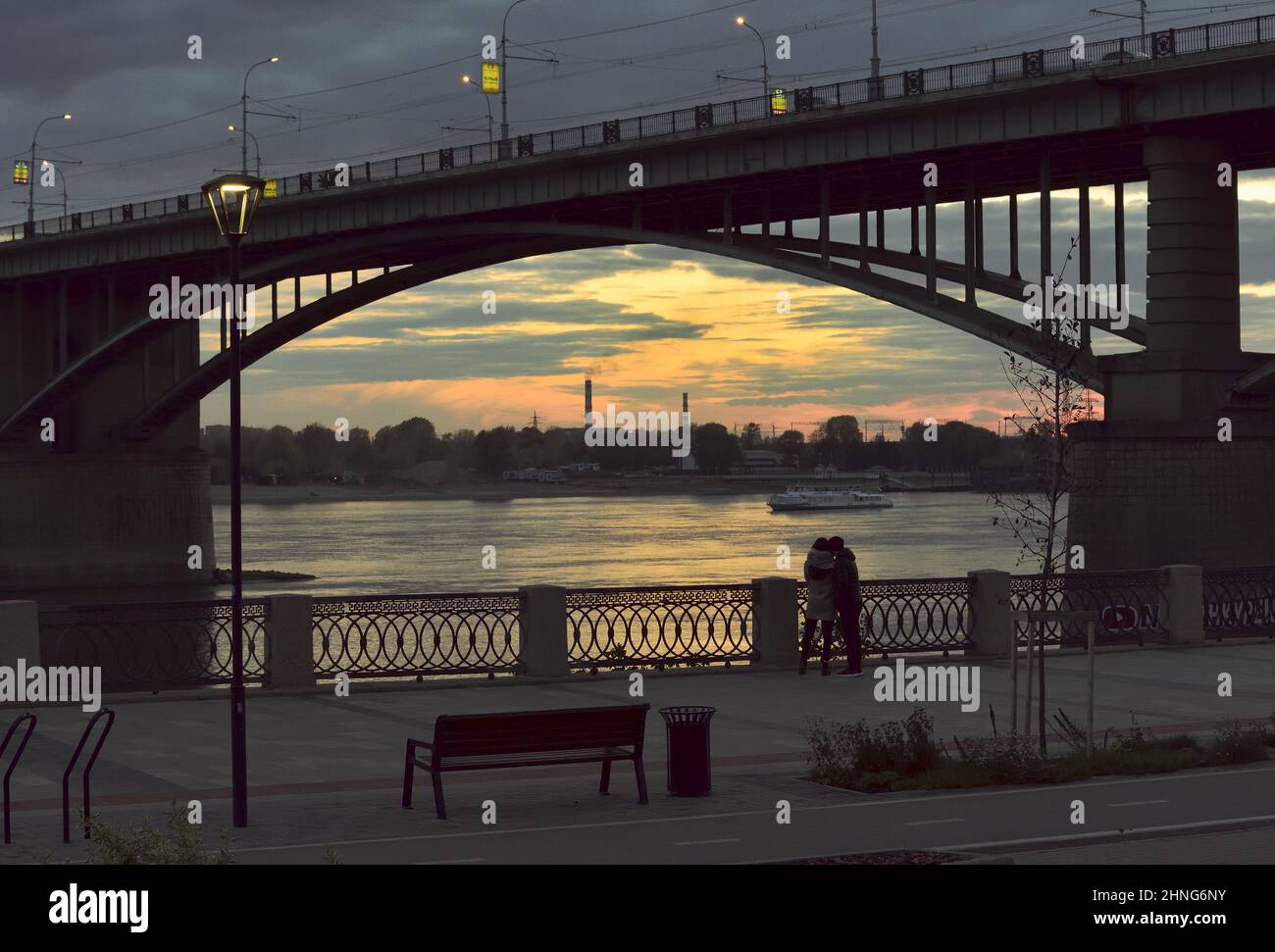Arched road bridge over the Ob river in Novosibirsk-the capital of ...