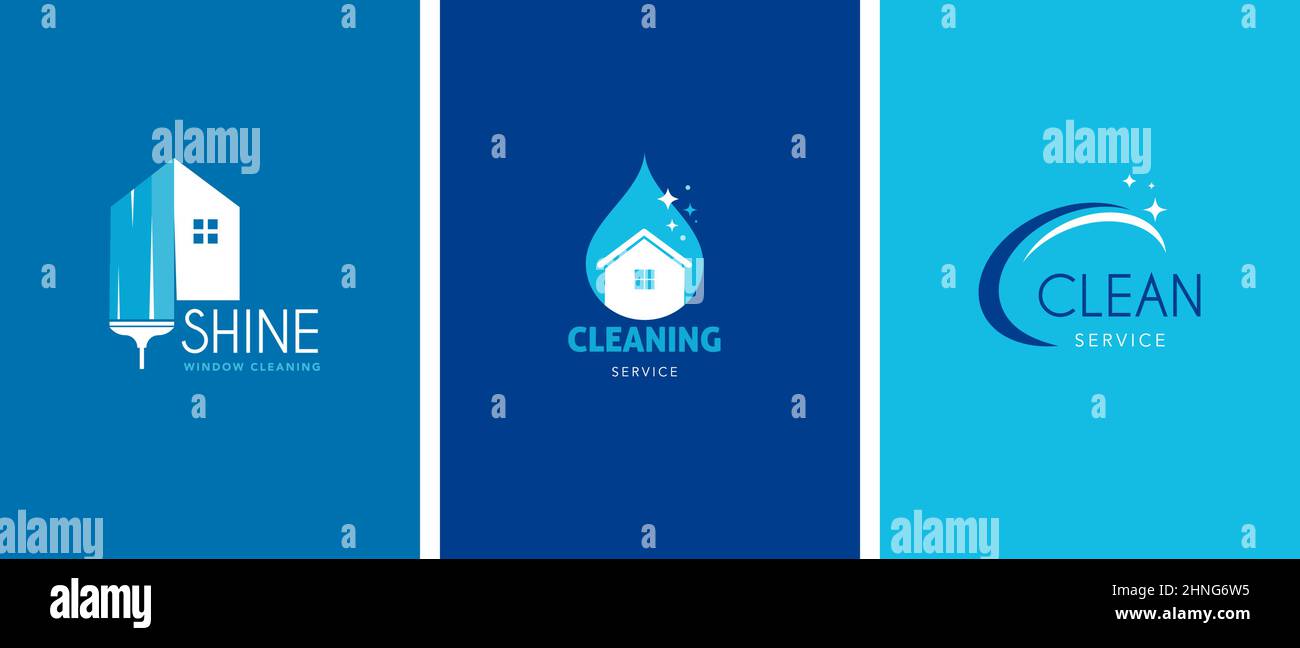 Cleaning services logo collection in blue colors Stock Vector Image ...