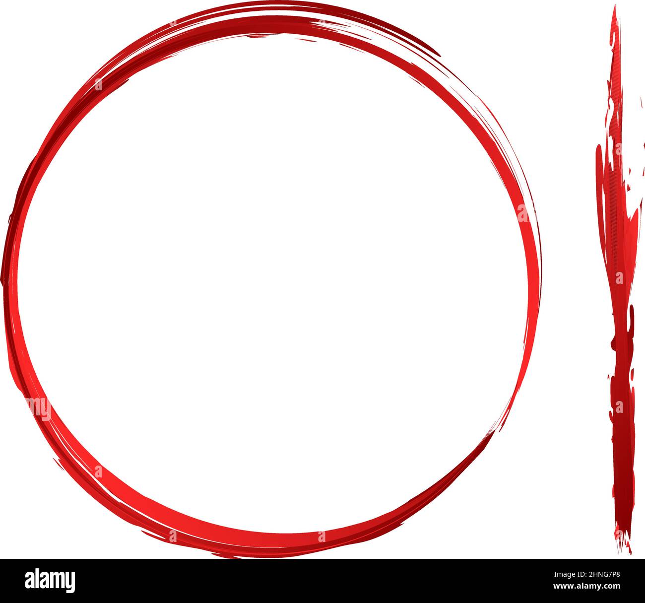 Red grungy, grunge circle and brushstroke with sketchy, doodle freehand ...