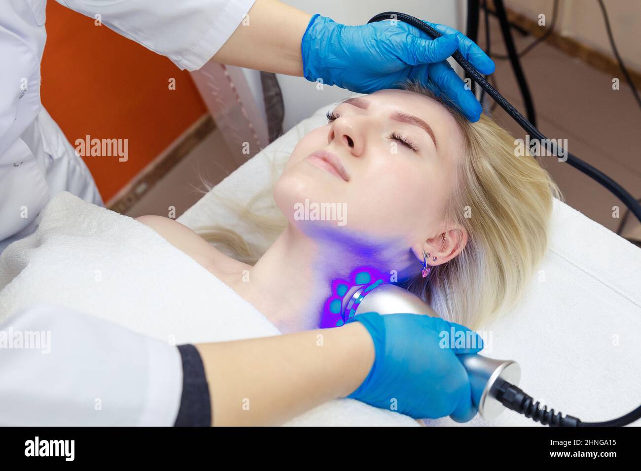 Chilled face cryotherapy in a spa salon. Care and rejuvenation of the ...