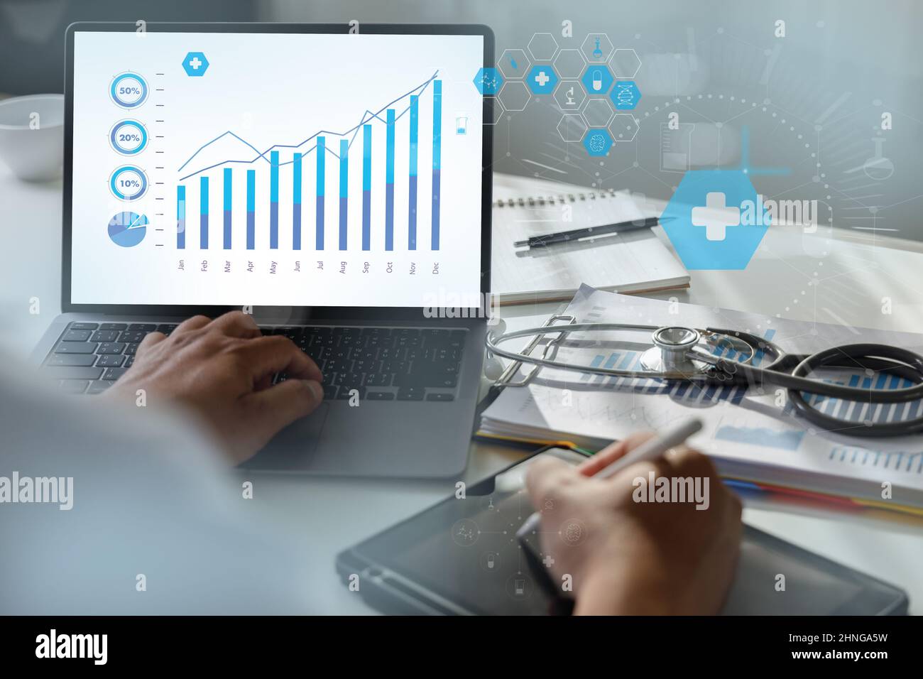 Insurance Healthcare Doctor analyzing medical report and medical on ...
