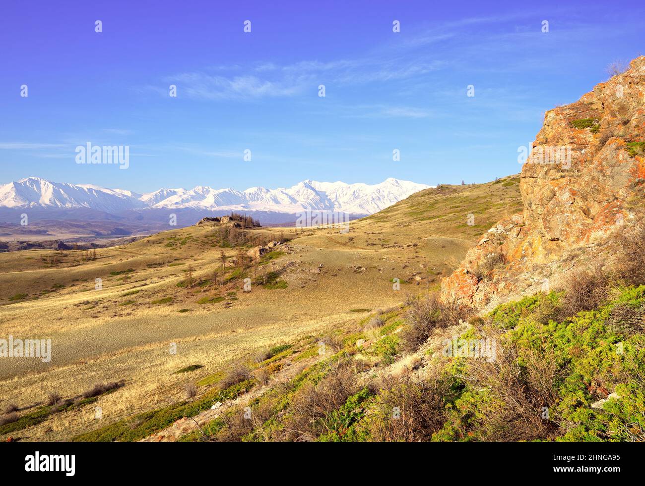 The North-Chui range in the Altai Mountains. A rocky slope in the Kurai ...
